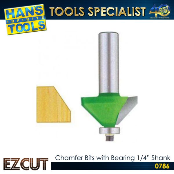EZ CUT Chamfer Bits with Bearing 1/4" Shank - HANS INFINITE TOOLS