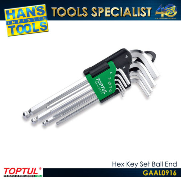 TOPTUL GAAL0916 Hex Key Set Ball End - HANS INFINITE TOOLS