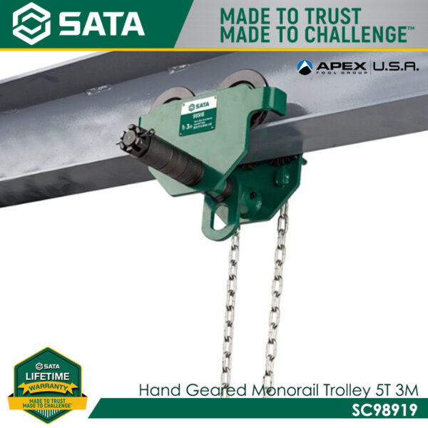 SATA SC98919 Hand Geared Monorail Trolley 5T 3M - HANS INFINITE TOOLS